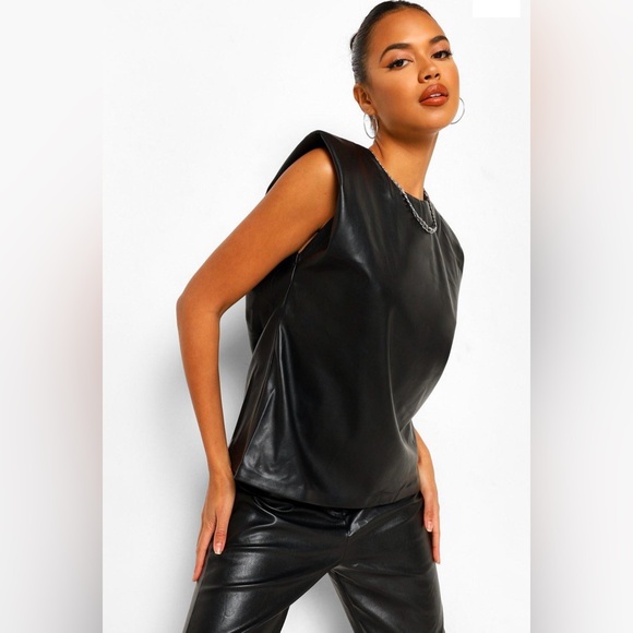 bohme | Tops | New Bohme Faux Leather Shoulder Pad Tanktee 476 | Poshmark